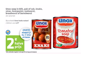 Unox soep in blik, pak of zak, knaks, smac, leverpastei, rookworst ...